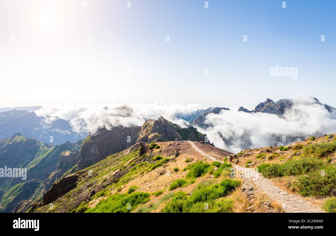 Hiking path in mountains, Madeira Stock Photo - Alamy