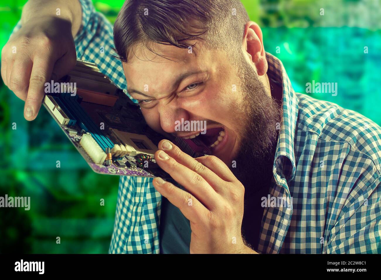 Service engineer repair computer motherboard. Repairman makes ...