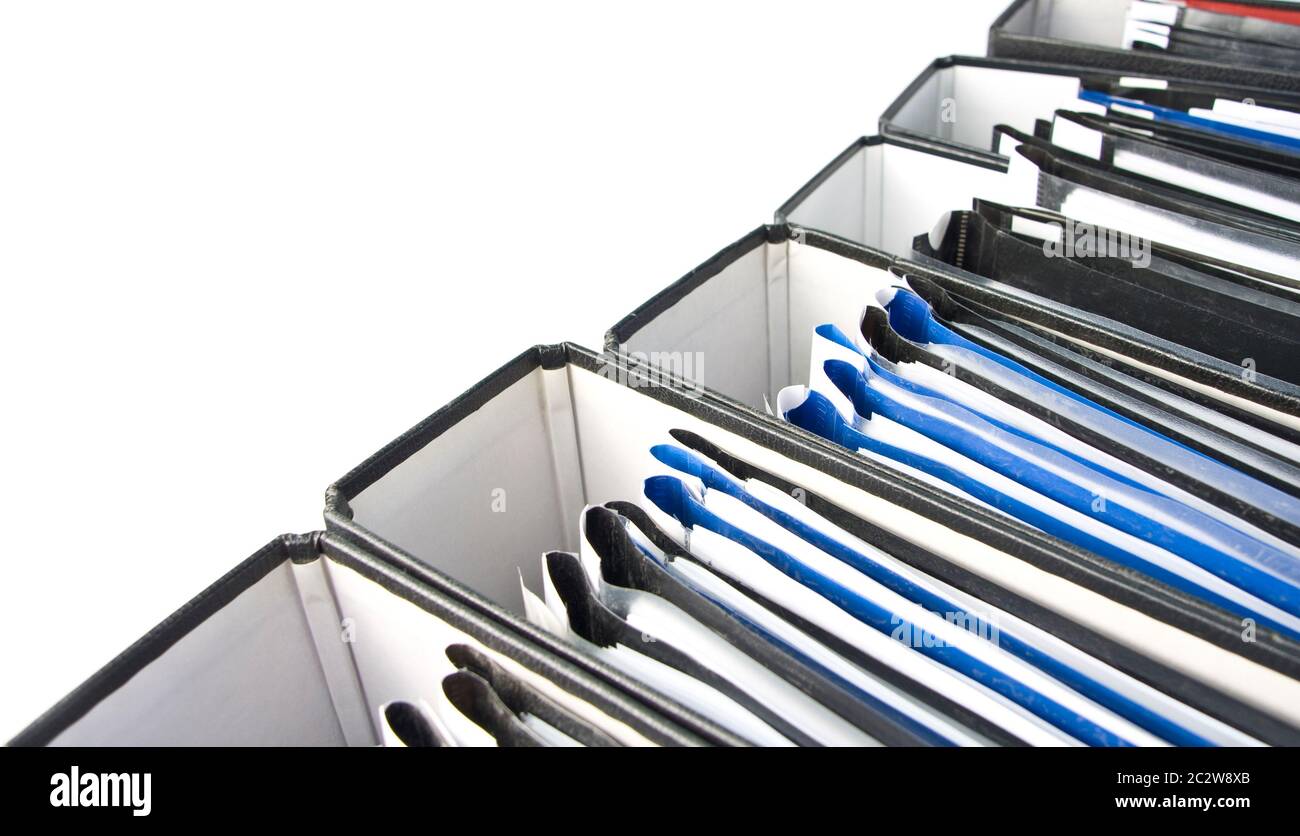 Stack of binders with files. Isolated Stock Photo - Alamy