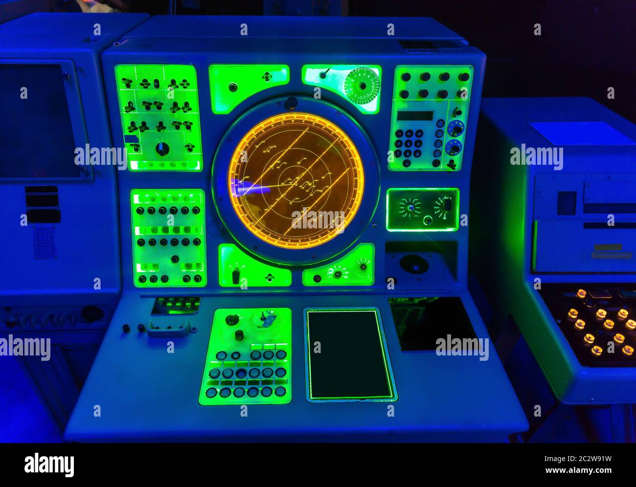 Navigation marine radar on captain's bridge. Ship control panel Stock ...
