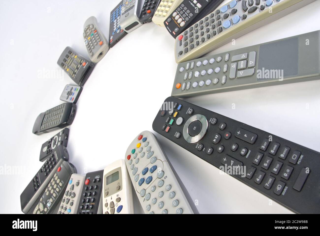 Circle of remote controlers. Diagonal view Stock Photo - Alamy