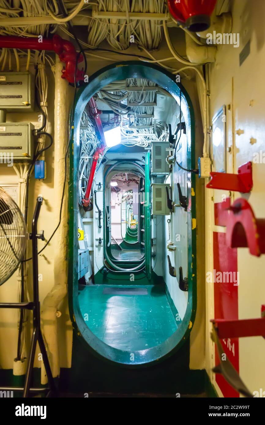 Partitions with pipe and wiring system on aircraft carrier midway ...
