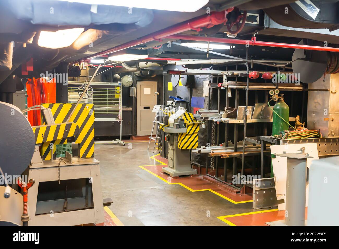 Military battleship workshop. USS Midway museum Stock Photo - Alamy