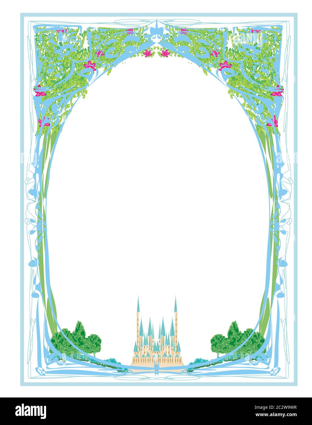 Fairy Tale Castle Border Fairytale Castle And Ribbon Stock
