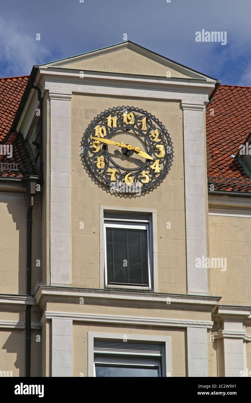Clock With Gold Numbers at Building Stock Photo - Alamy