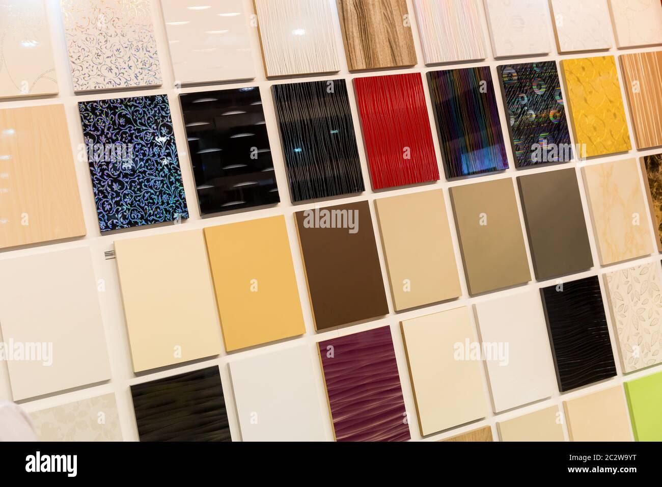 Samples of a ceramic tile in shop on the wall Stock Photo - Alamy