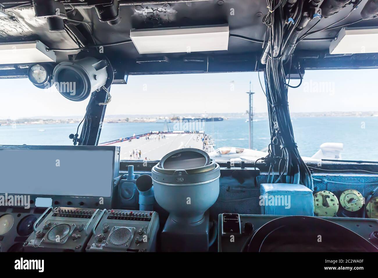 Old battleship control panel on capitan's brige Stock Photo - Alamy