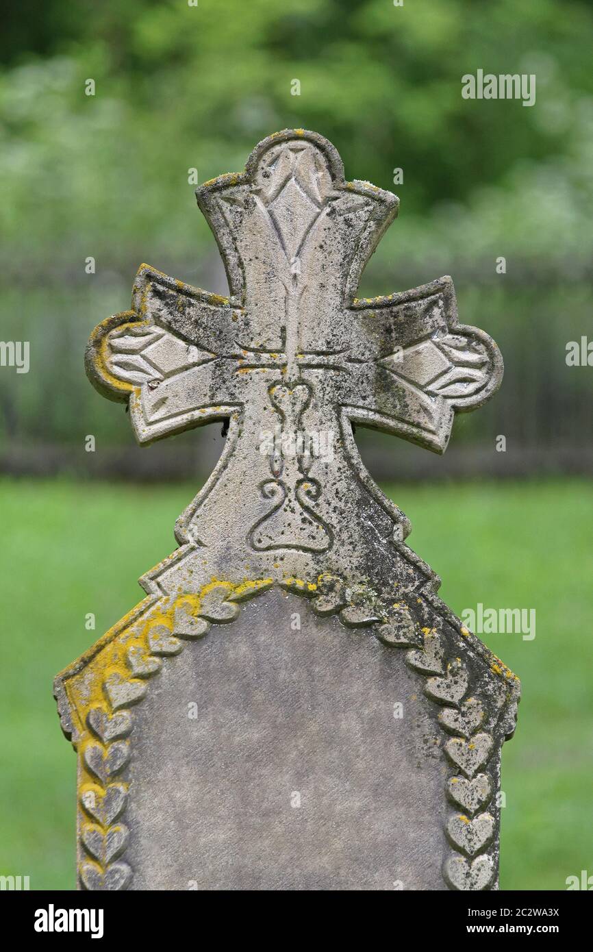 Christian Headstone With Cross at Old Grave Stock Photo - Alamy