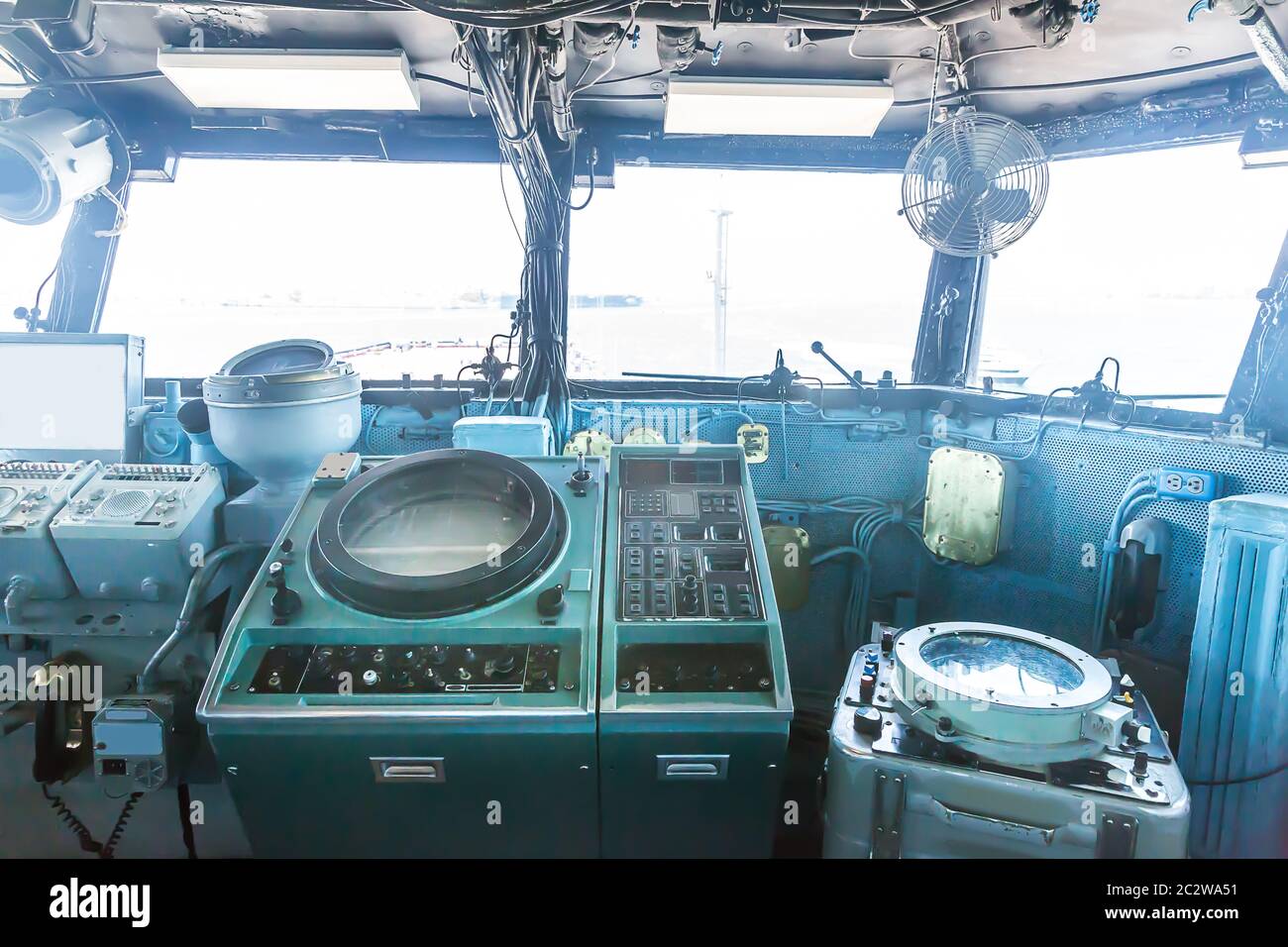 Old battleship control panel on capitan's brige Stock Photo - Alamy