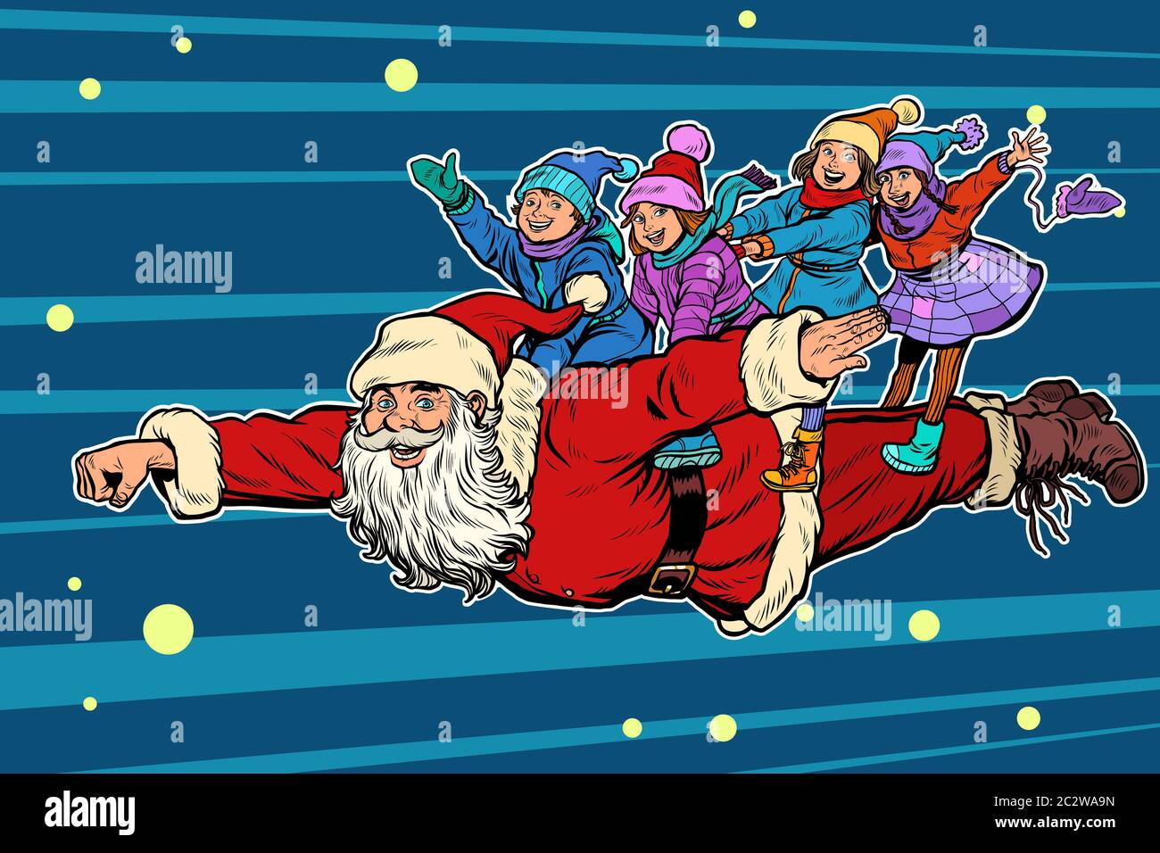 superhero Santa Claus with children. Christmas and New year. Pop art ...