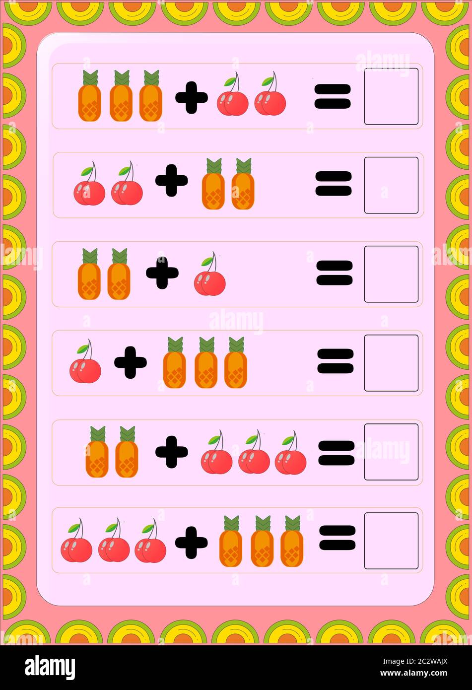 Preschool and toddler math with cherry and pineapple design Stock ...