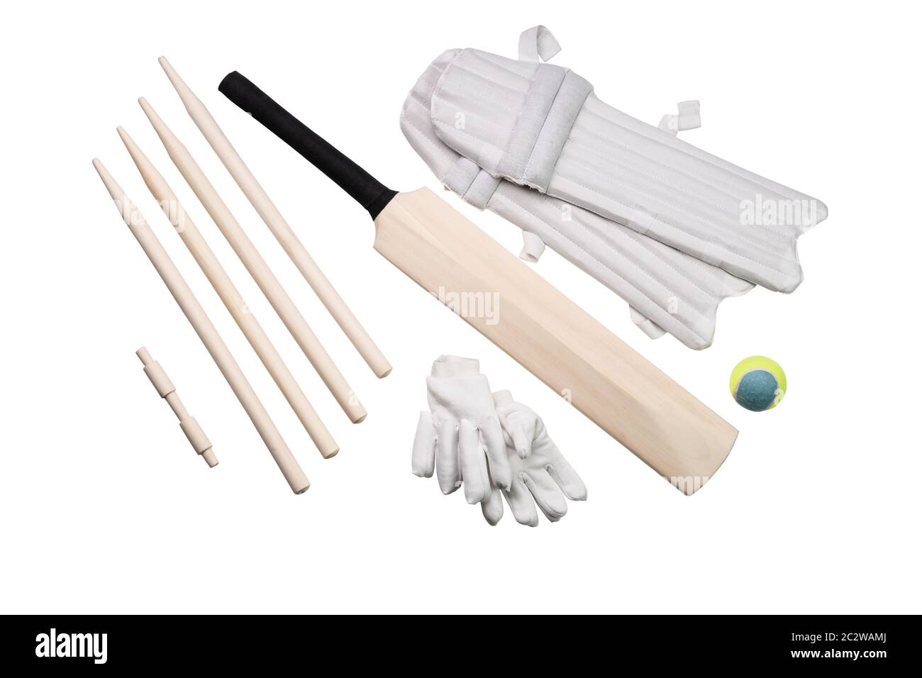 Overhead View Of Cricket Accessories And Tools Isolated On White ...