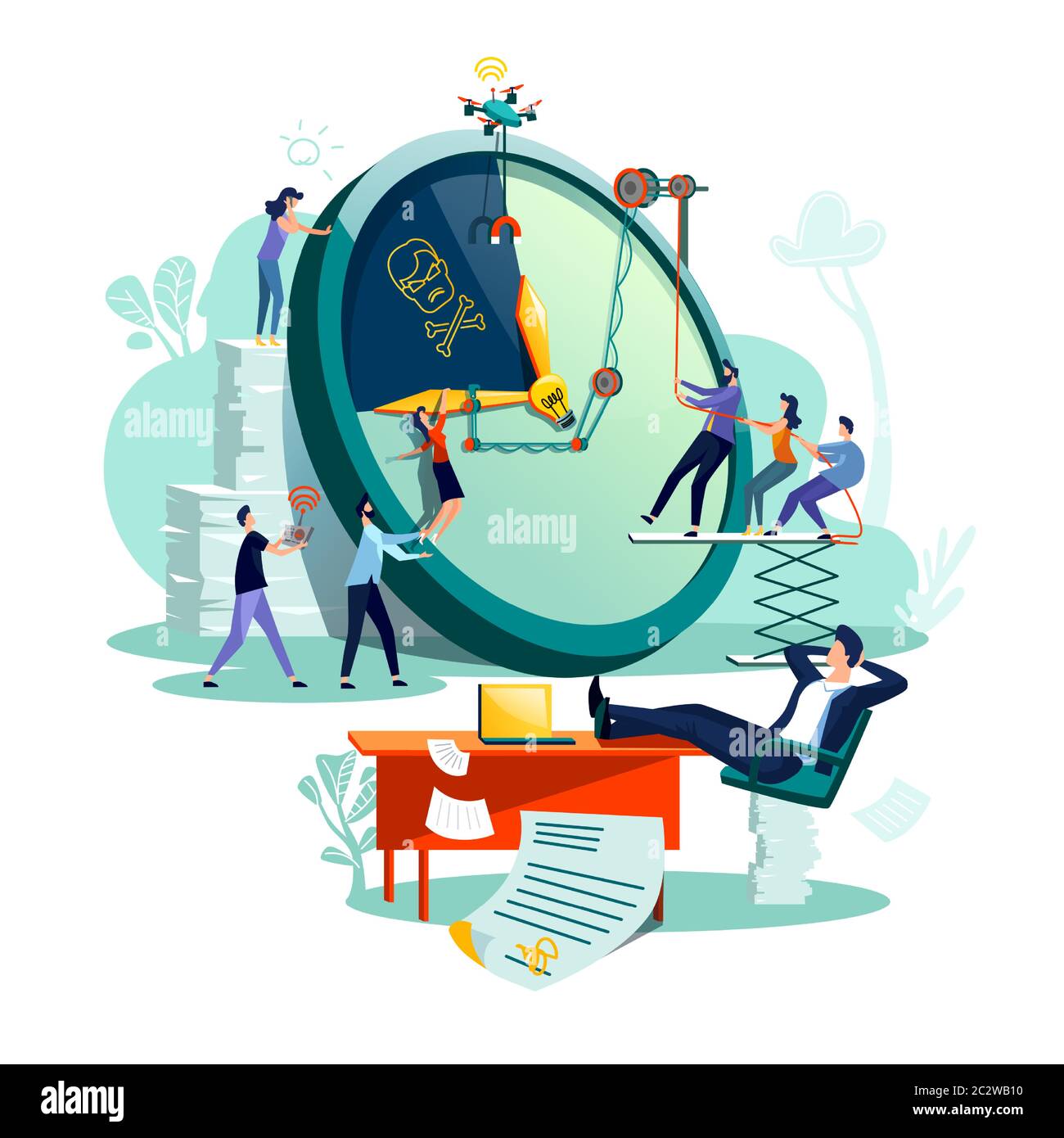Deadline time management business concept vector. Large watches and ...