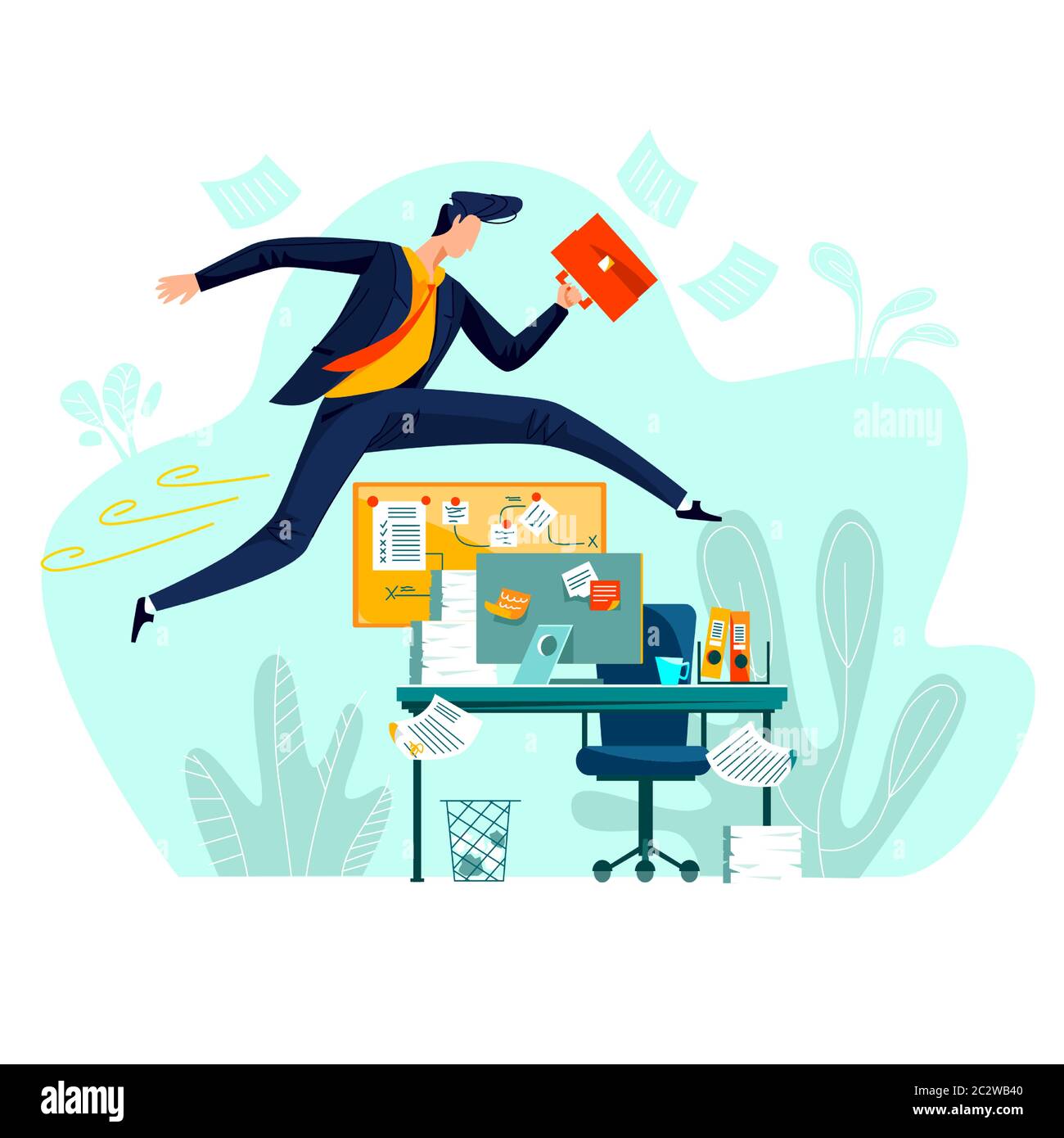 Business - running overcoming obstacles, concept vector cartoon ...