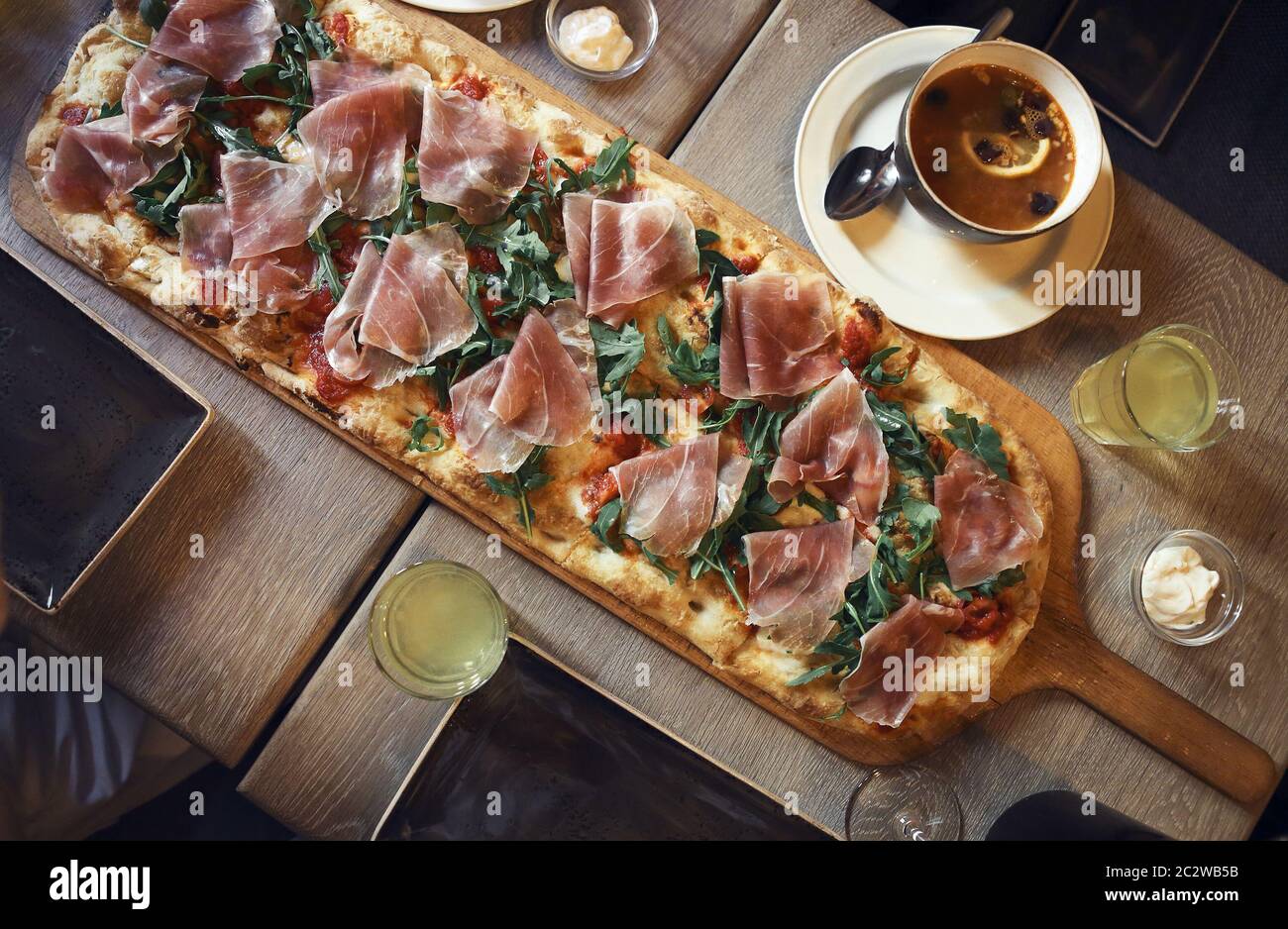 Italian big pizza, top view Stock Photo - Alamy