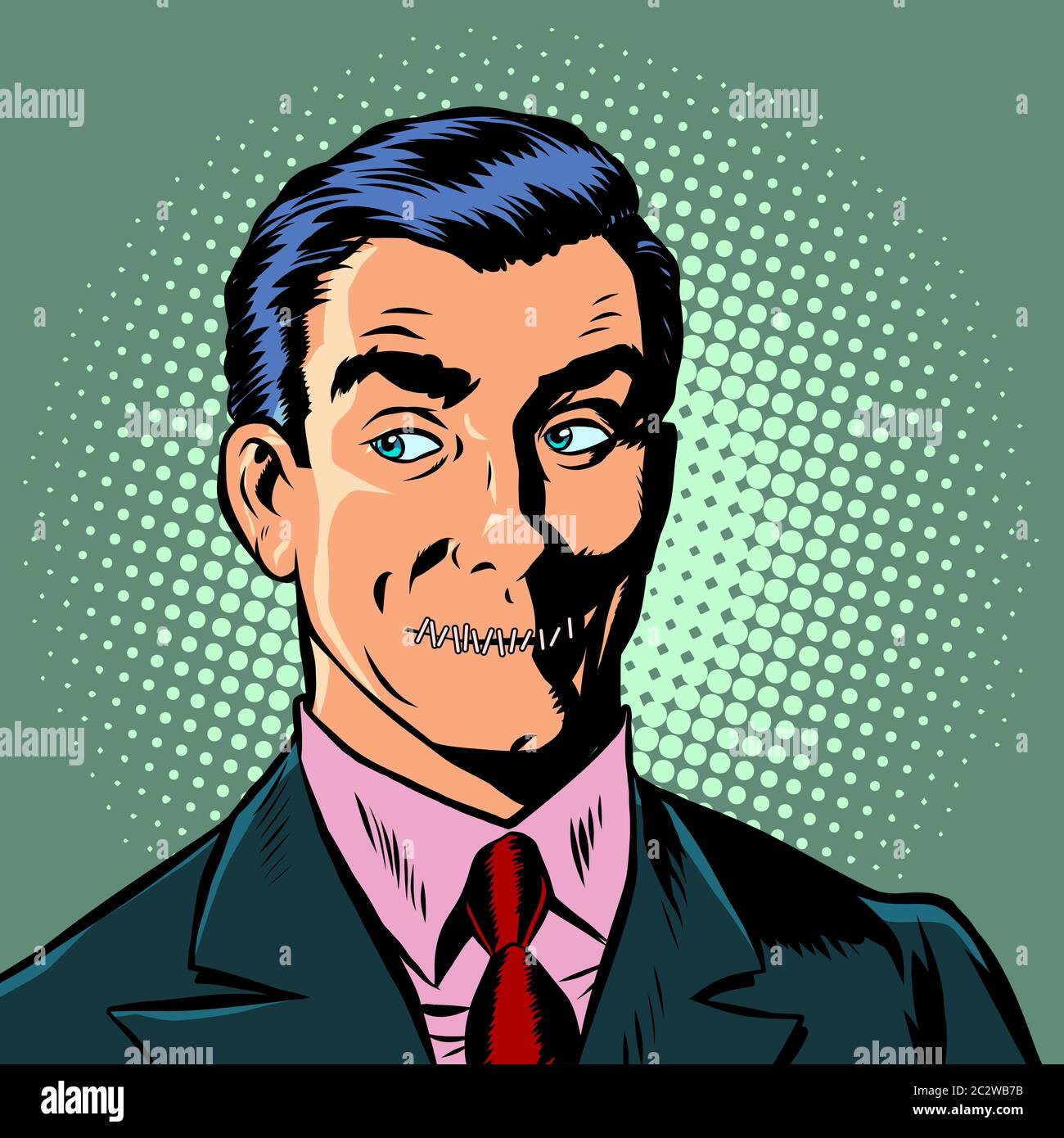 pop art man mouth locked censorship secret. Pop art retro vector ...