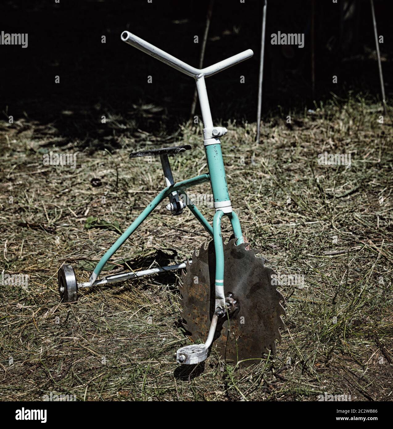 Old blue child's bicycle in the forest Stock Photo - Alamy