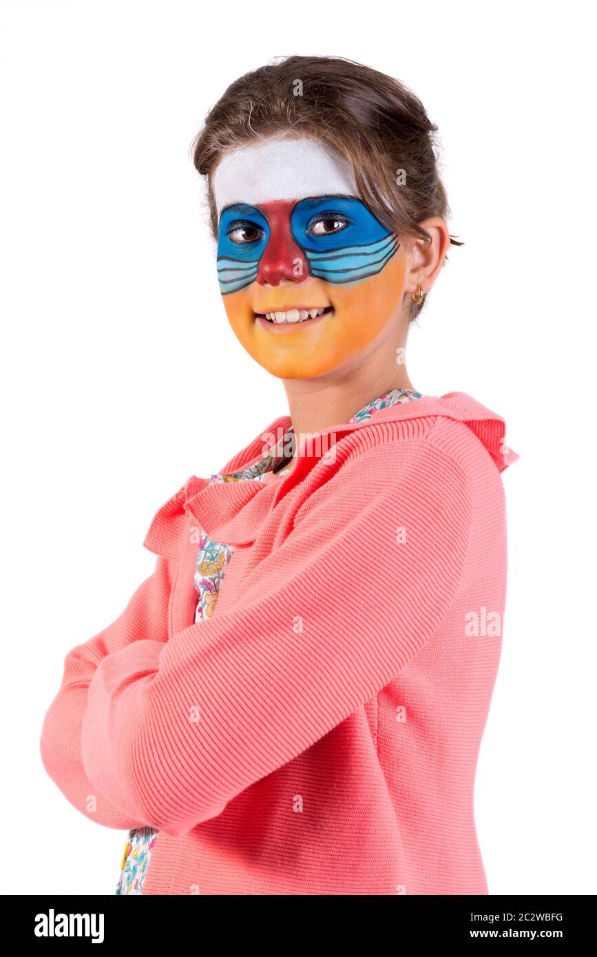 Girl with animal face-paint isolated in white Stock Photo - Alamy