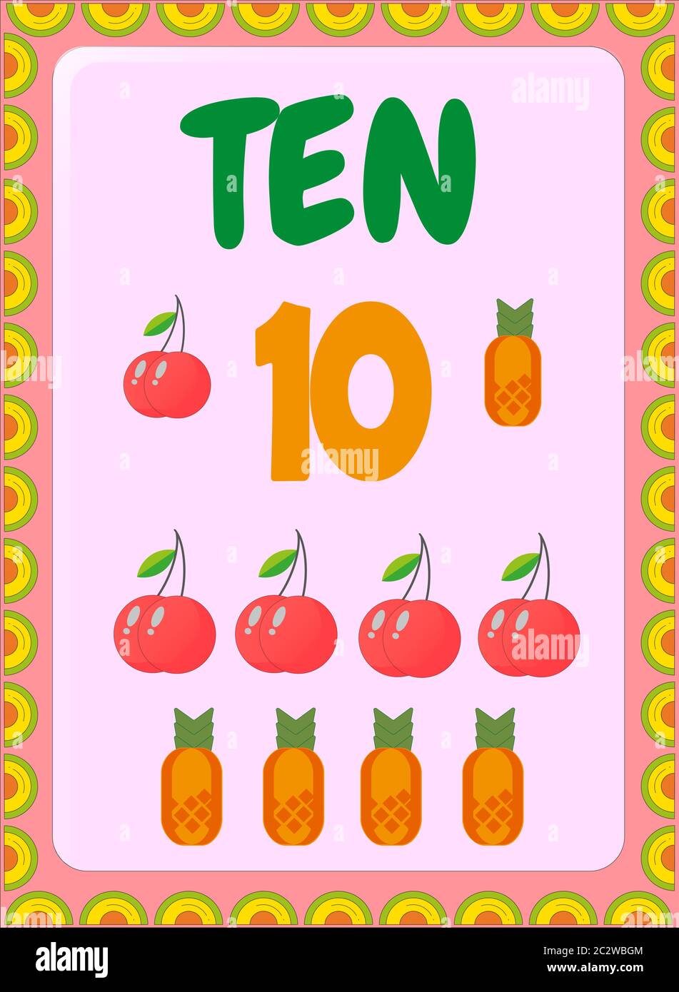 Preschool and toddler math with cherry and pineapple design Stock ...