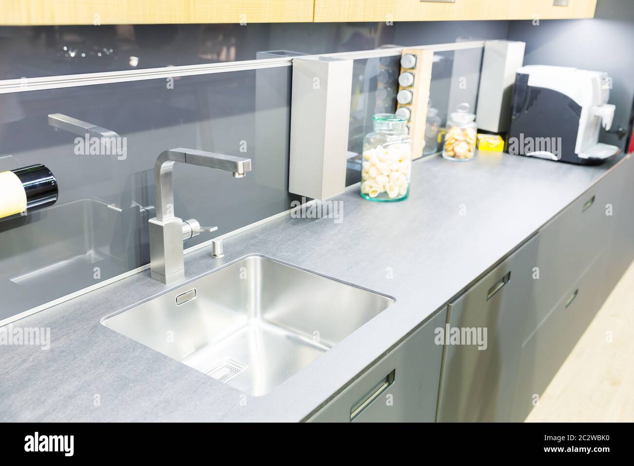Modern light white kitchen interior design Stock Photo - Alamy