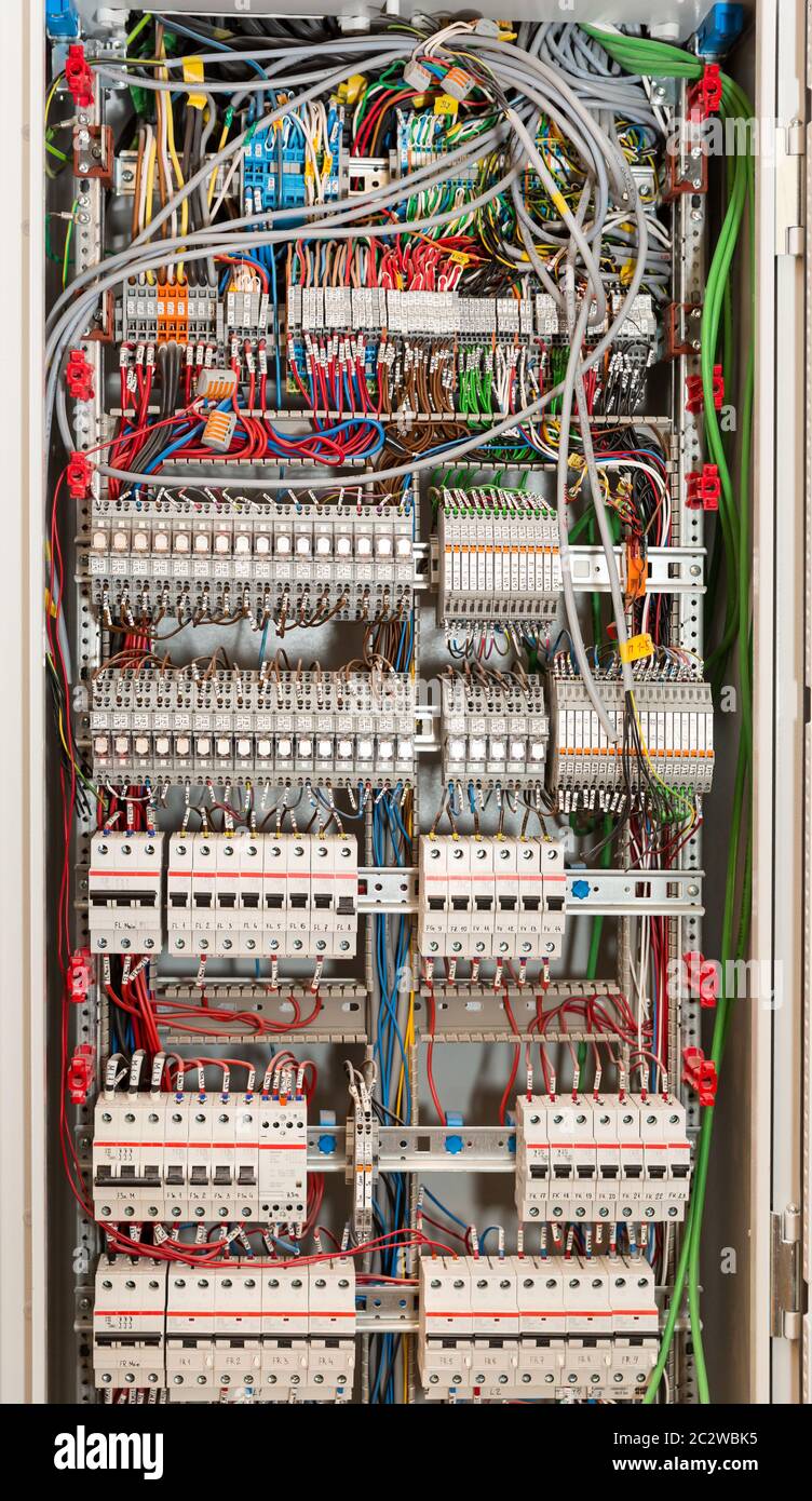 Electrical supplies in switchgear cabinet front view Stock Photo - Alamy