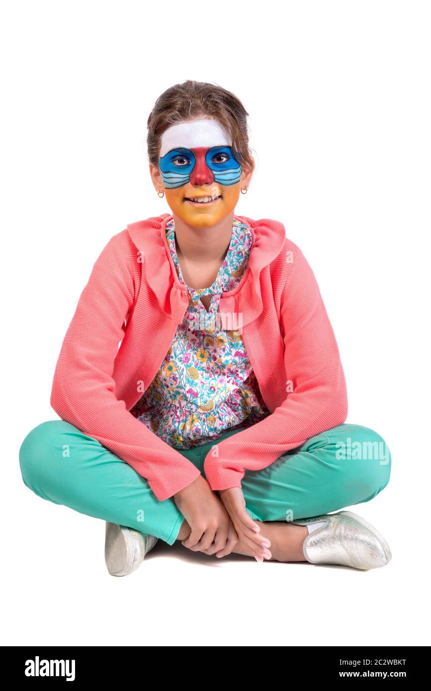 Girl with animal face-paint isolated in white Stock Photo - Alamy