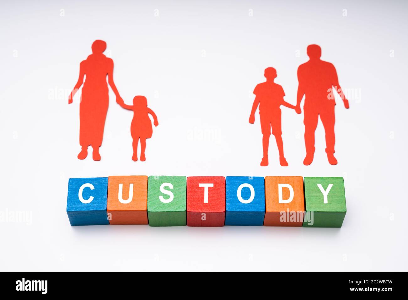 Elevated View Of Word Custody With Paper Figures Of Family On White ...