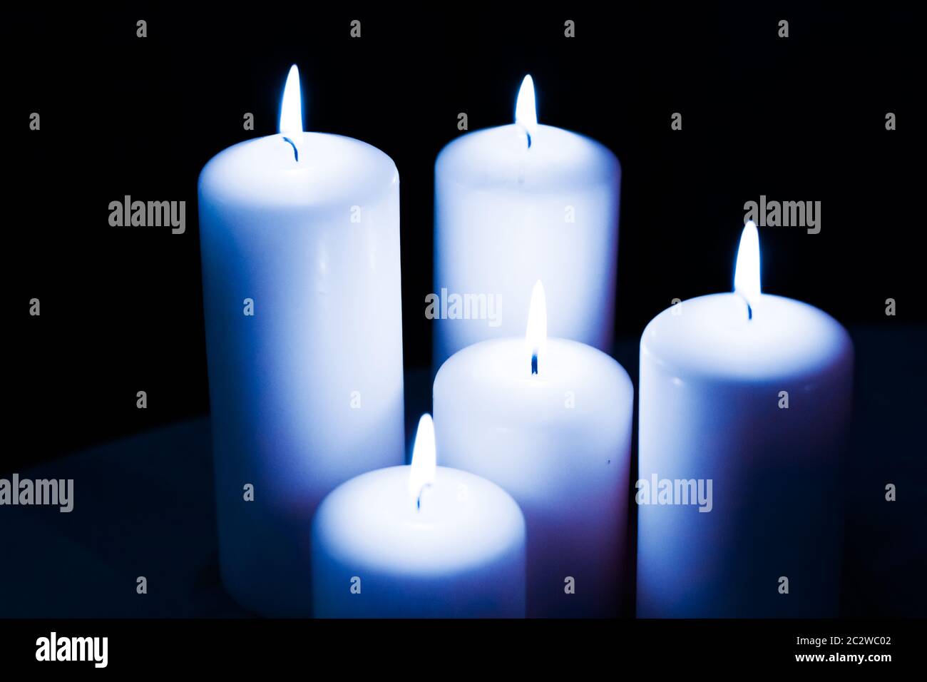 Aromatic blue floral candles set at night, Christmas, New Years and ...