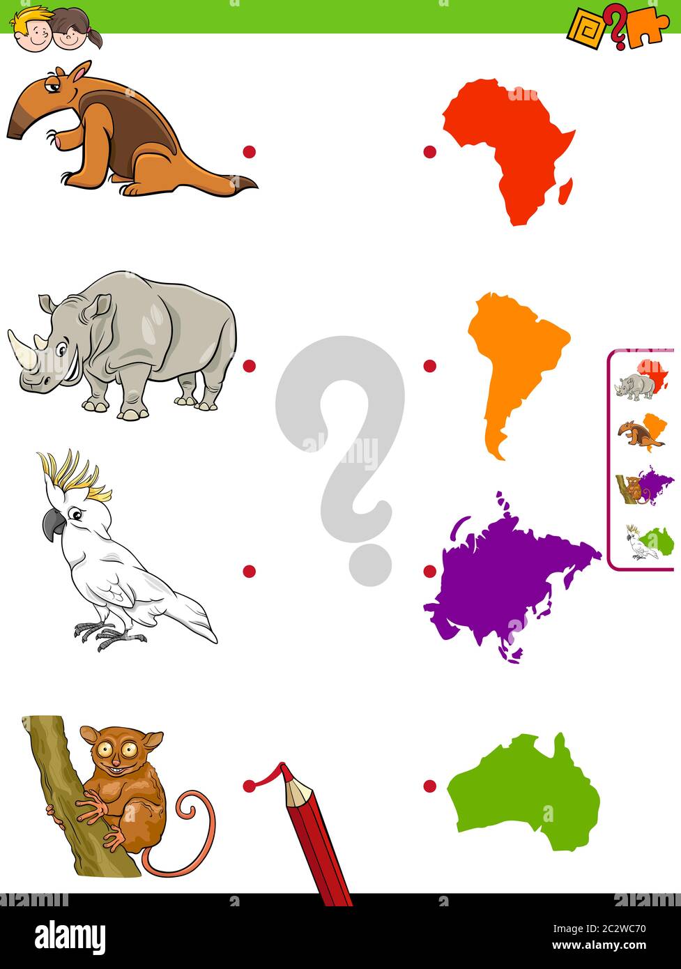 match animals and continents educational game for kids Stock Photo - Alamy