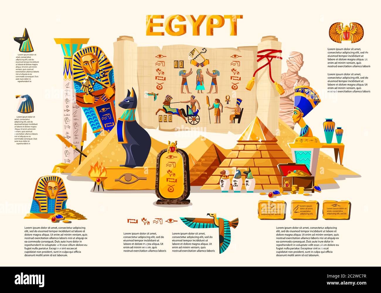 Ancient Egypt infographic cartoon vector travel concept. Papyrus scroll ...