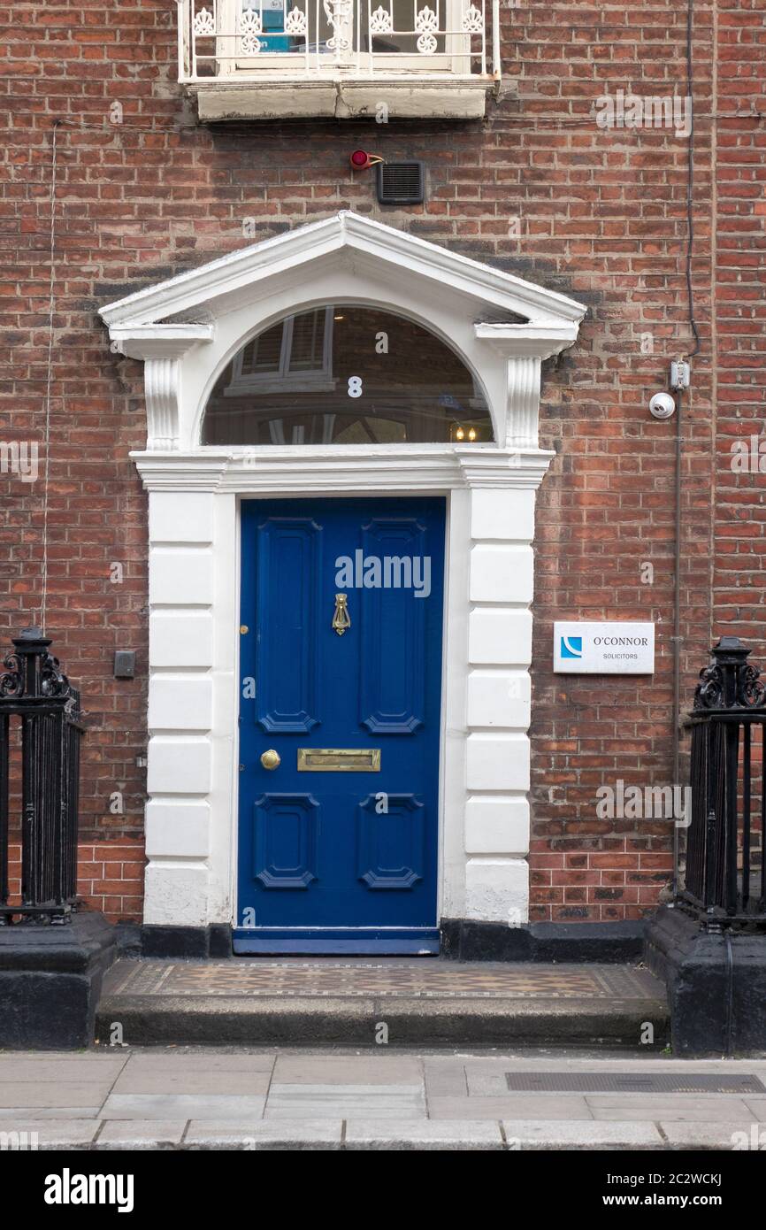 Traditional Old Blue Front Door Of A Brick House In Dublin Ireland ...