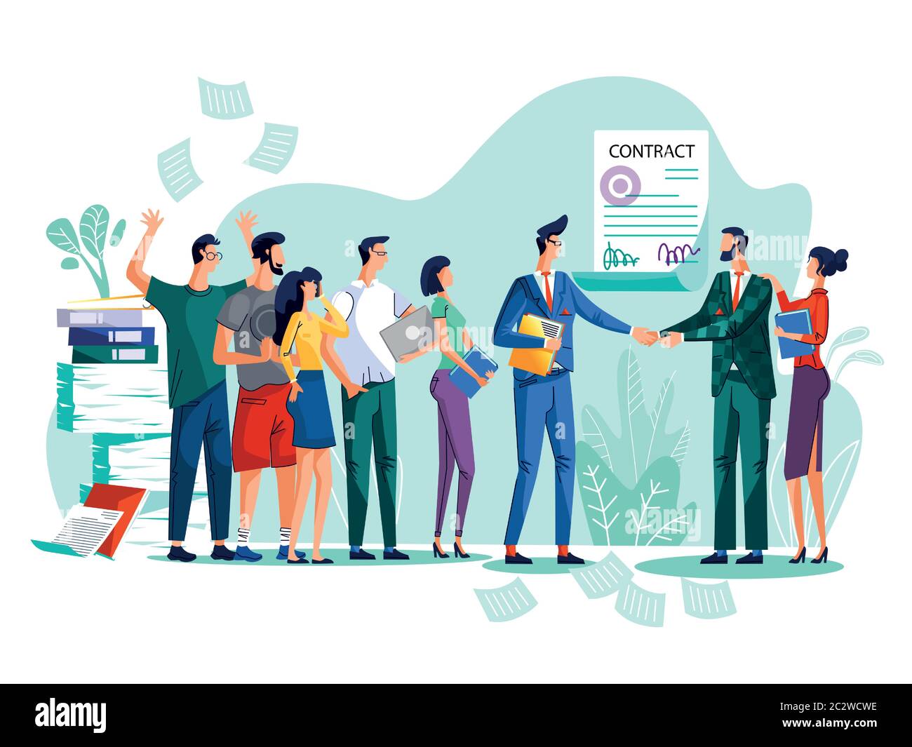 Contract conclusion and teamwork concept vector illustration. Satisfied ...