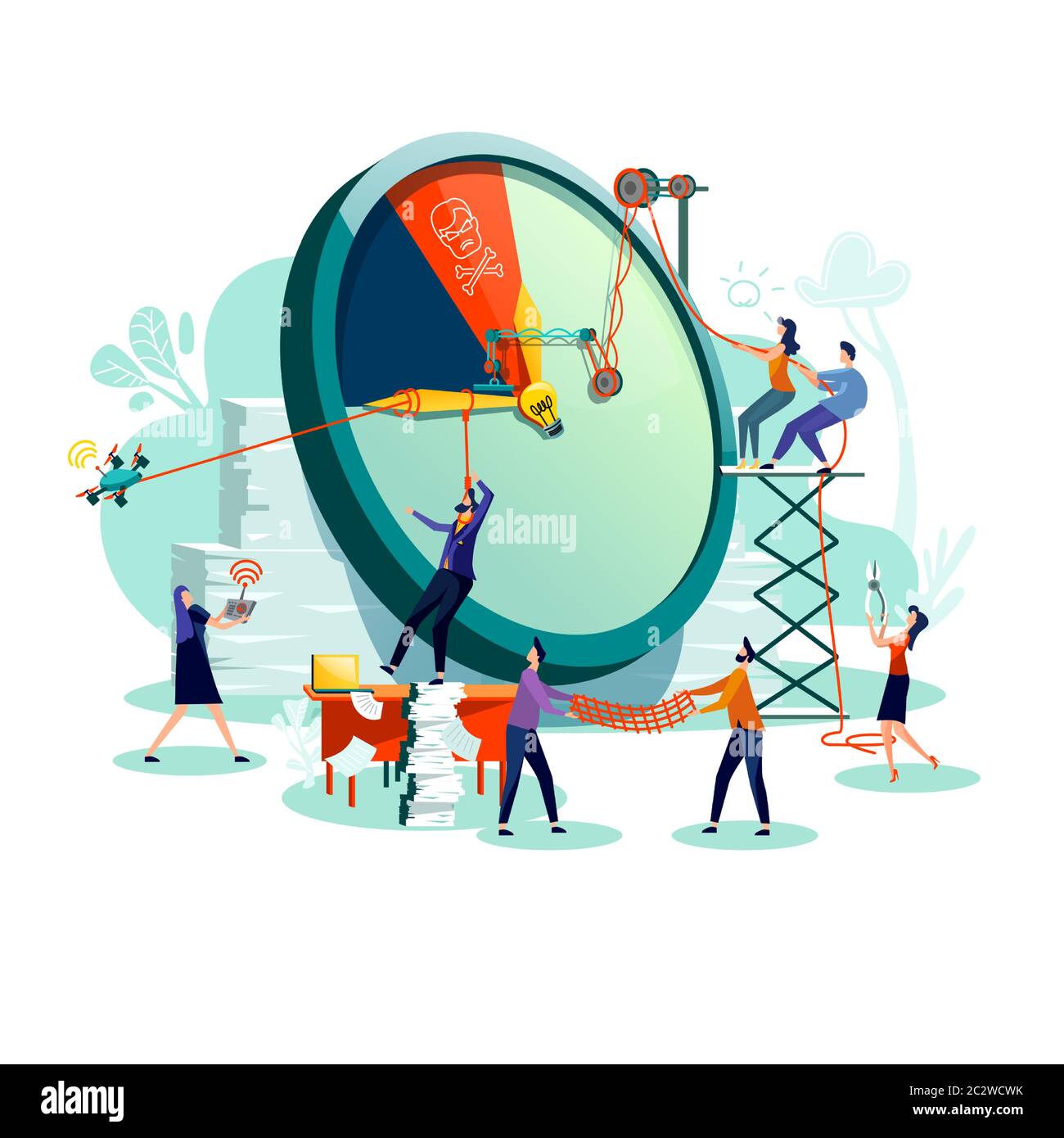 Deadline and time management business concept vector. Large watches and ...