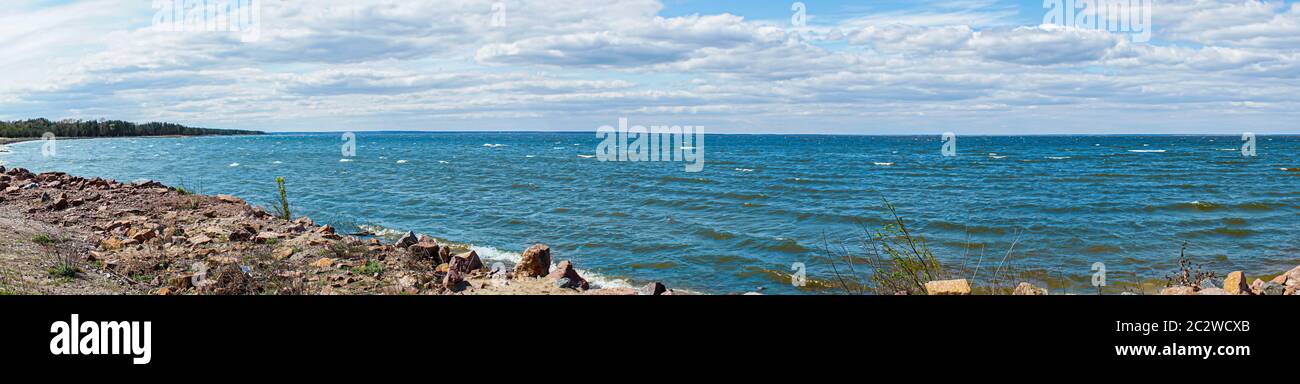 Panorama of Kyiv sea with clouds on horizon, windy sunny day Stock ...