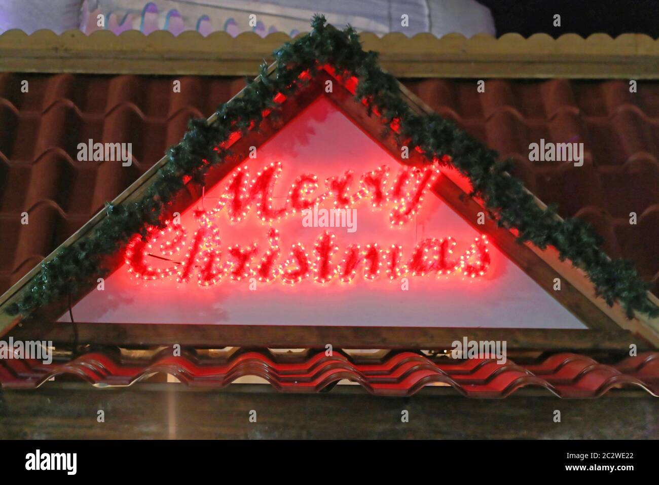 Merry Christmas Sign Red Led Lights Holidays Decoration Stock Photo - Alamy