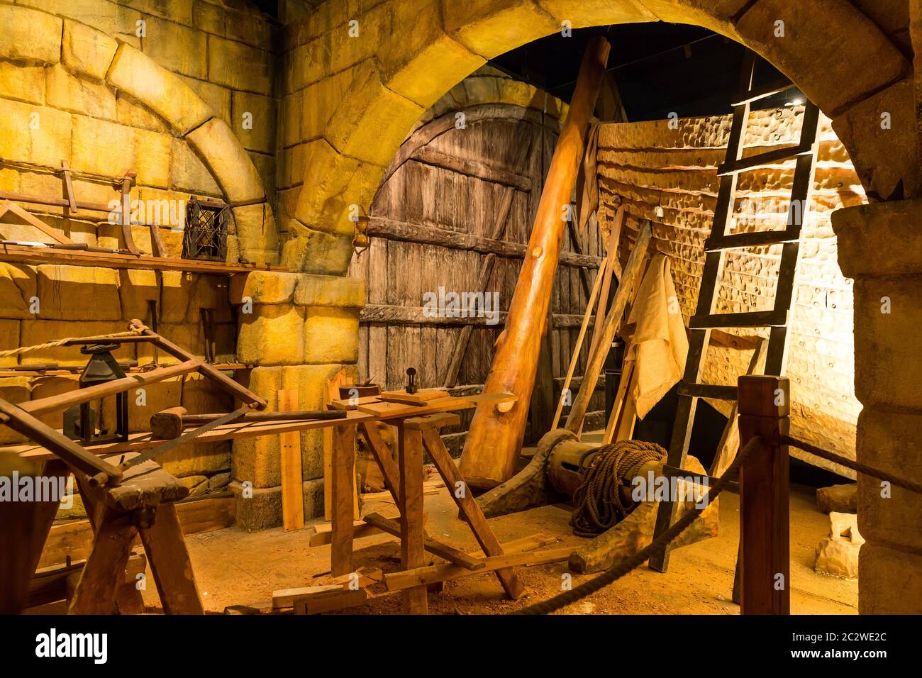 Old dark workshop with different building equipment Stock Photo - Alamy