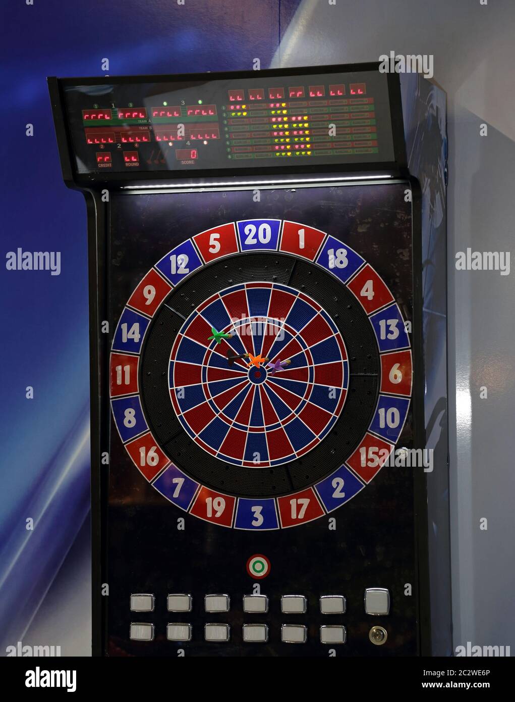 Modern Electronic Dartboard Game With Plastic Darts Stock Photo - Alamy