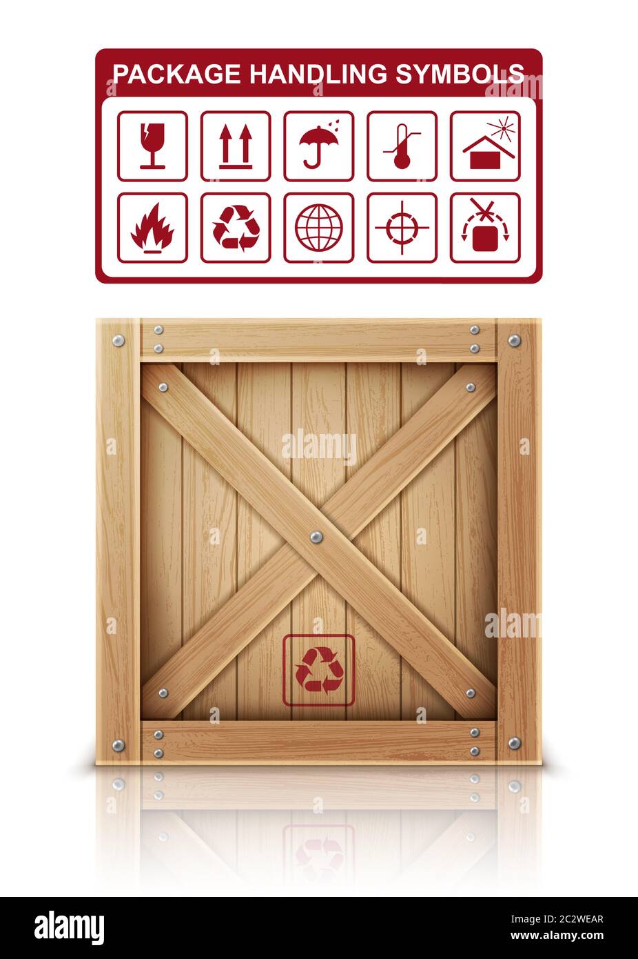 Wooden box and package handling symbols icons set realistic vector ...