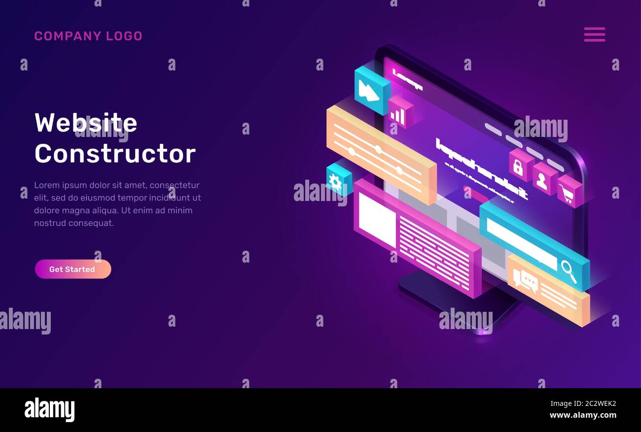 Website constructor isometric concept vector illustration. Software landing page template for ...