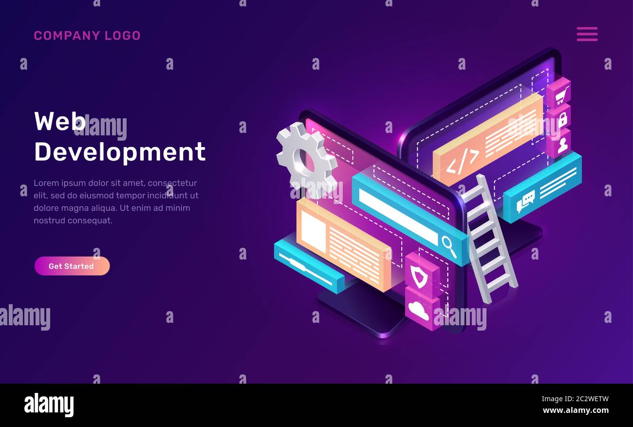 Web development isometric concept vector illustration. Software landing ...