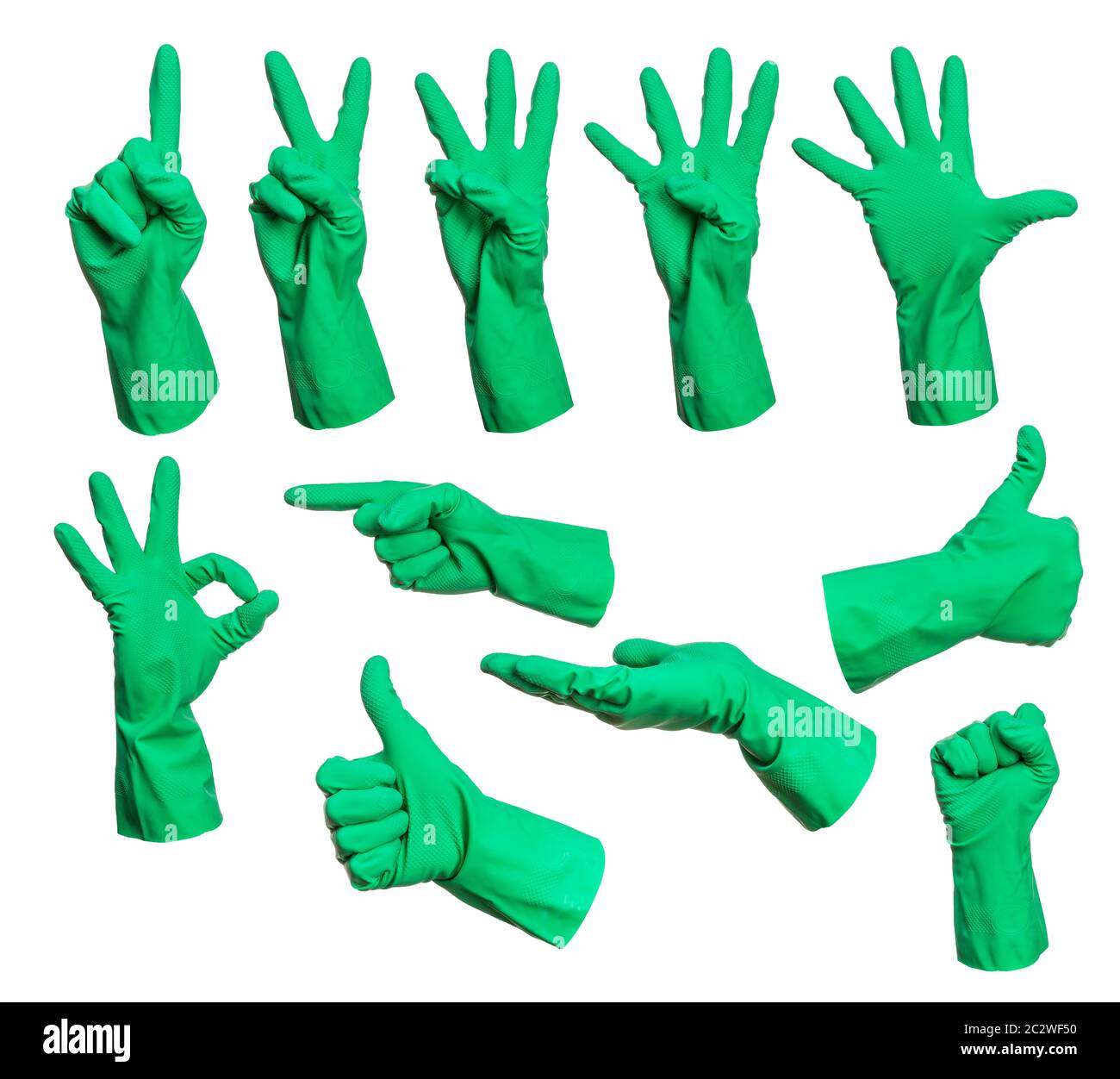 Set of rubber gloves hand signs isolated on white background Stock ...