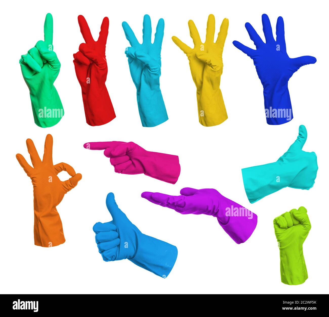 Set of colorful gloves hand signs isolated on white background Stock ...