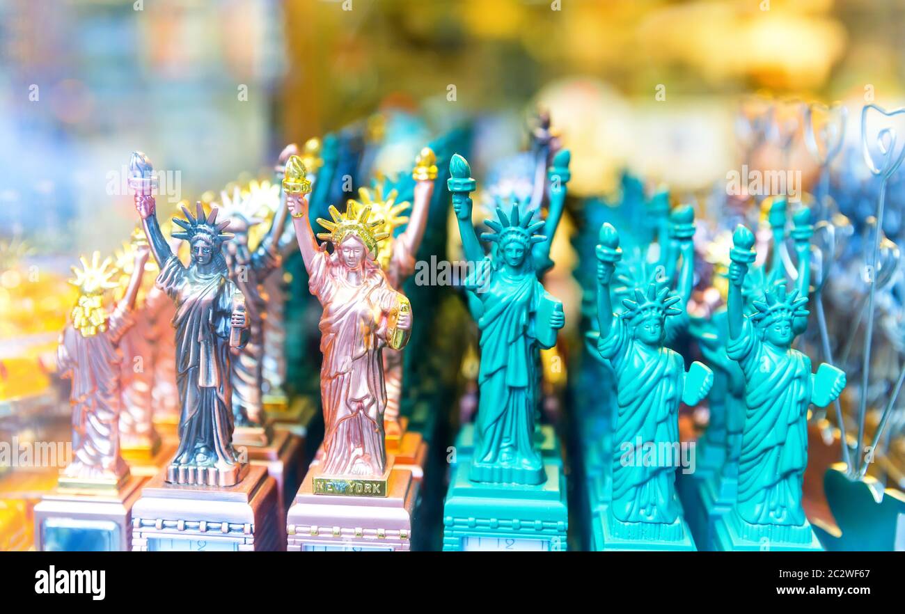 Statue of Liberty souvenirs at store in New York. Statue of Liberty is ...