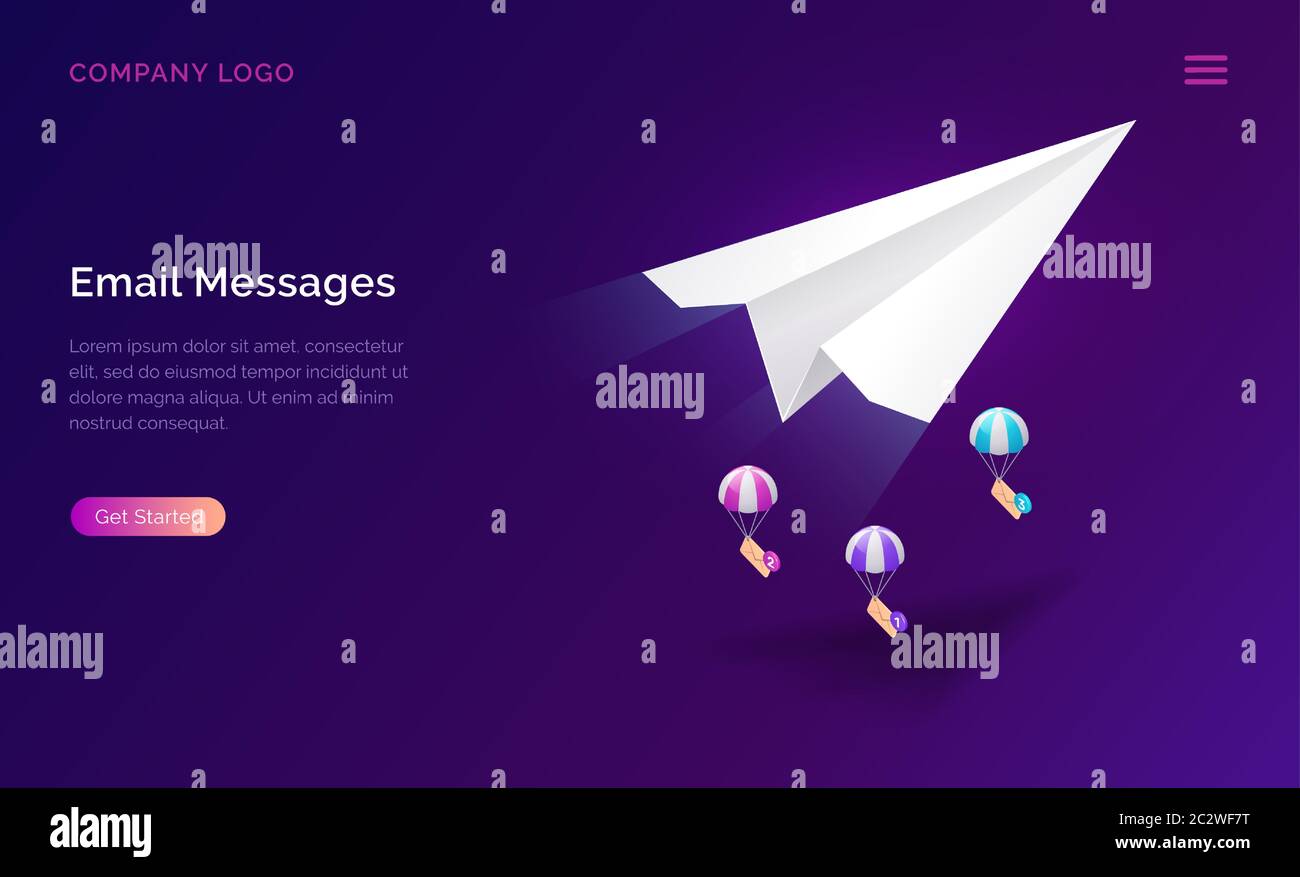 Email message service, isometric concept vector illustration. Flying ...