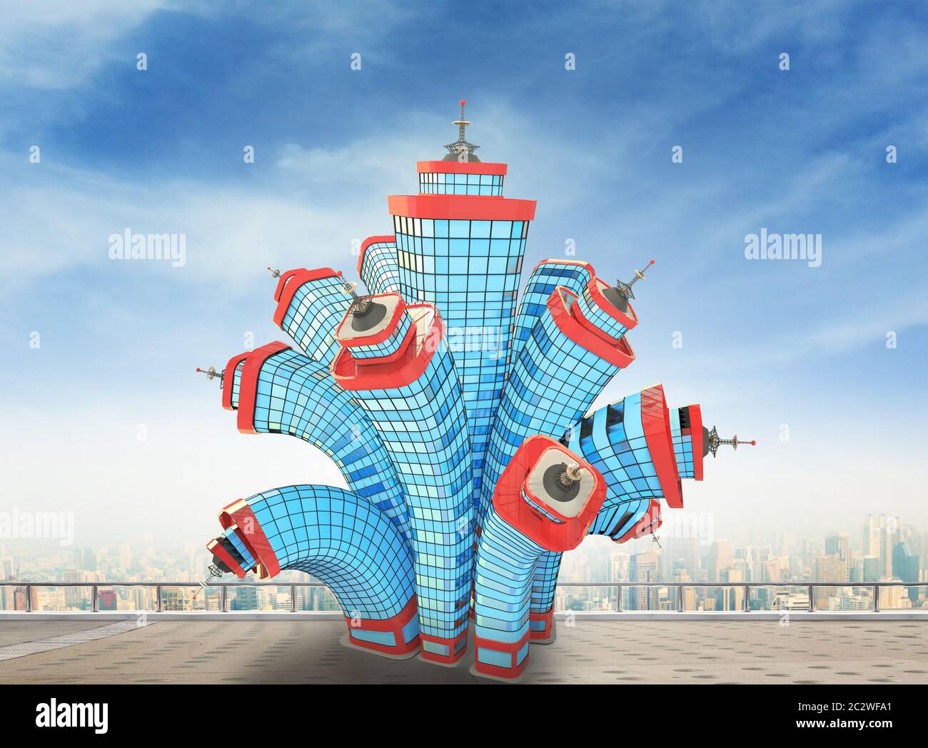 Many blue office buildings standing near one another bowing Stock Photo ...