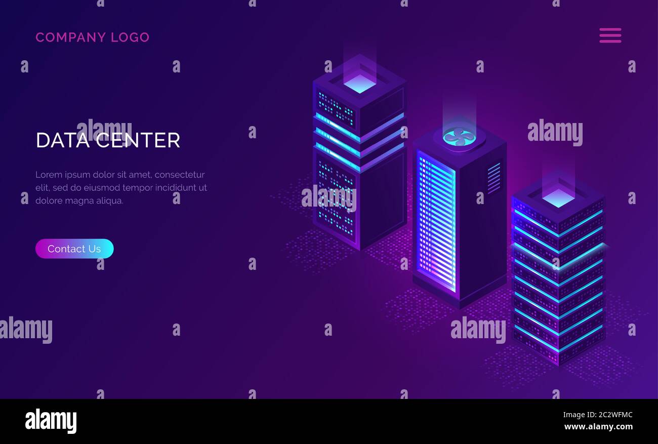 Date center isometric concept vector illustration. Server room with ...