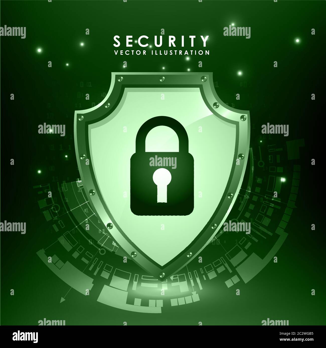 Safety concept, Closed lock on digital, cyber security, green abstract ...