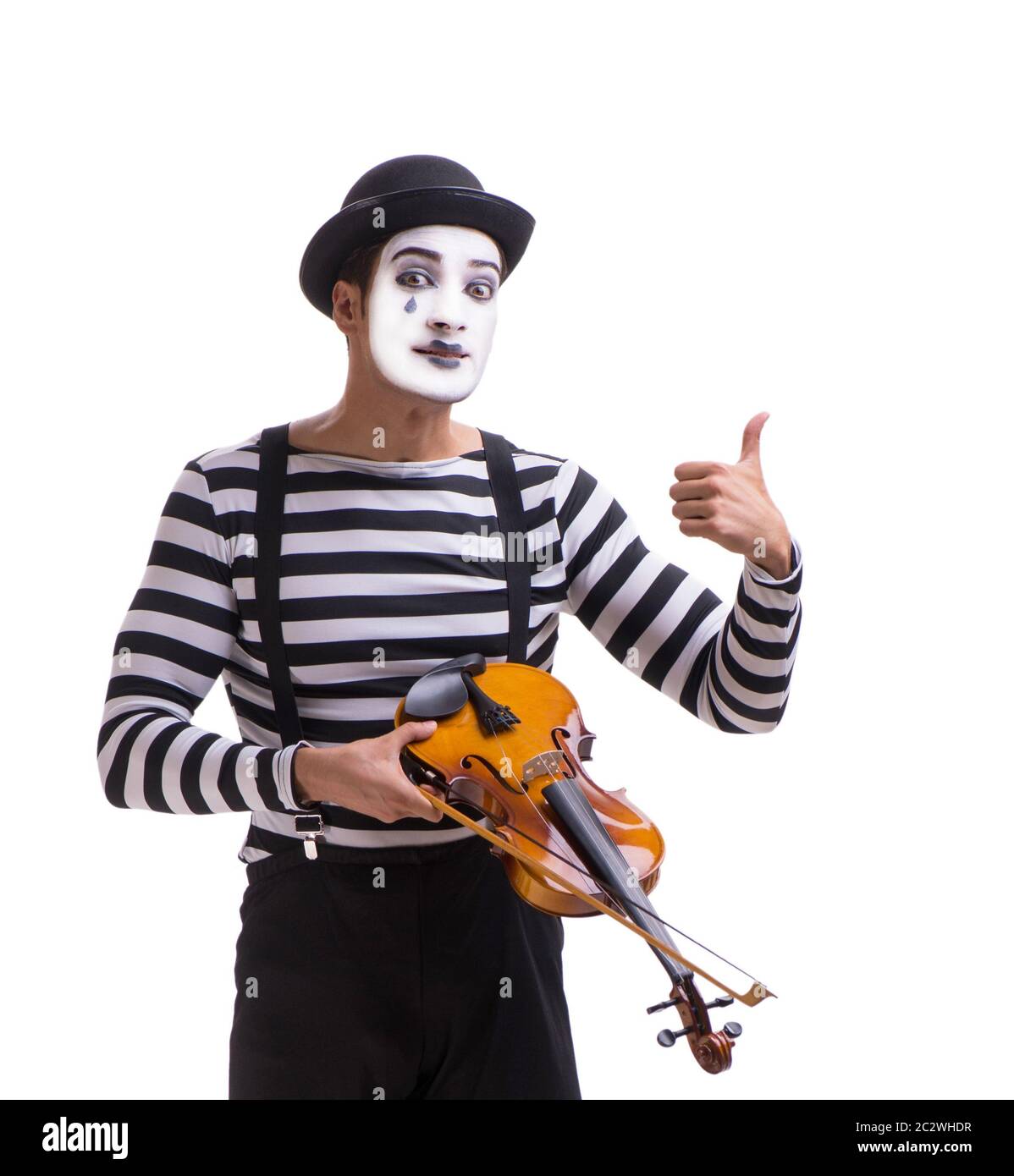 Mime playing violin isolated on white Stock Photo - Alamy