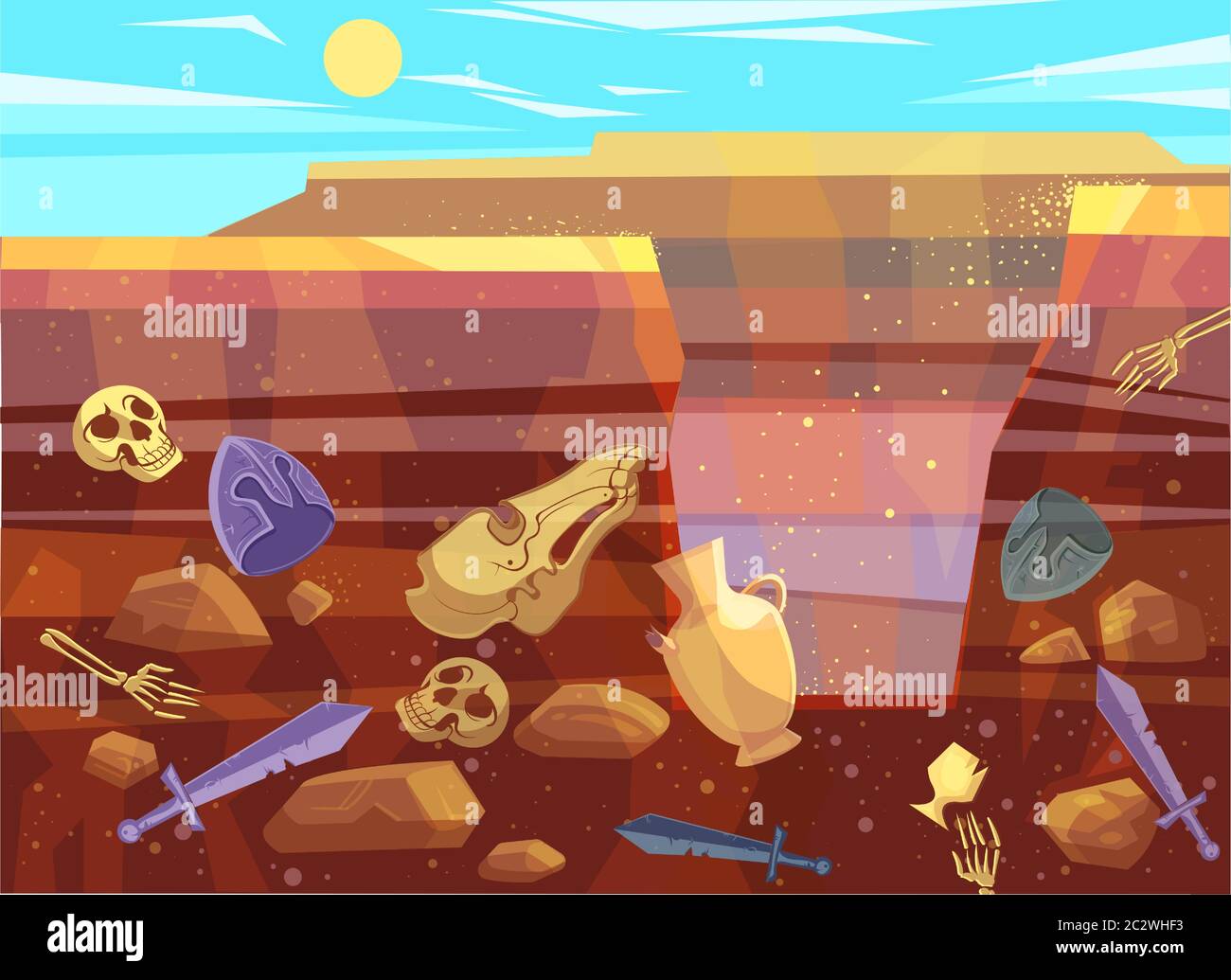 Archaeological excavations, cartoon vector illustration. Desert ...