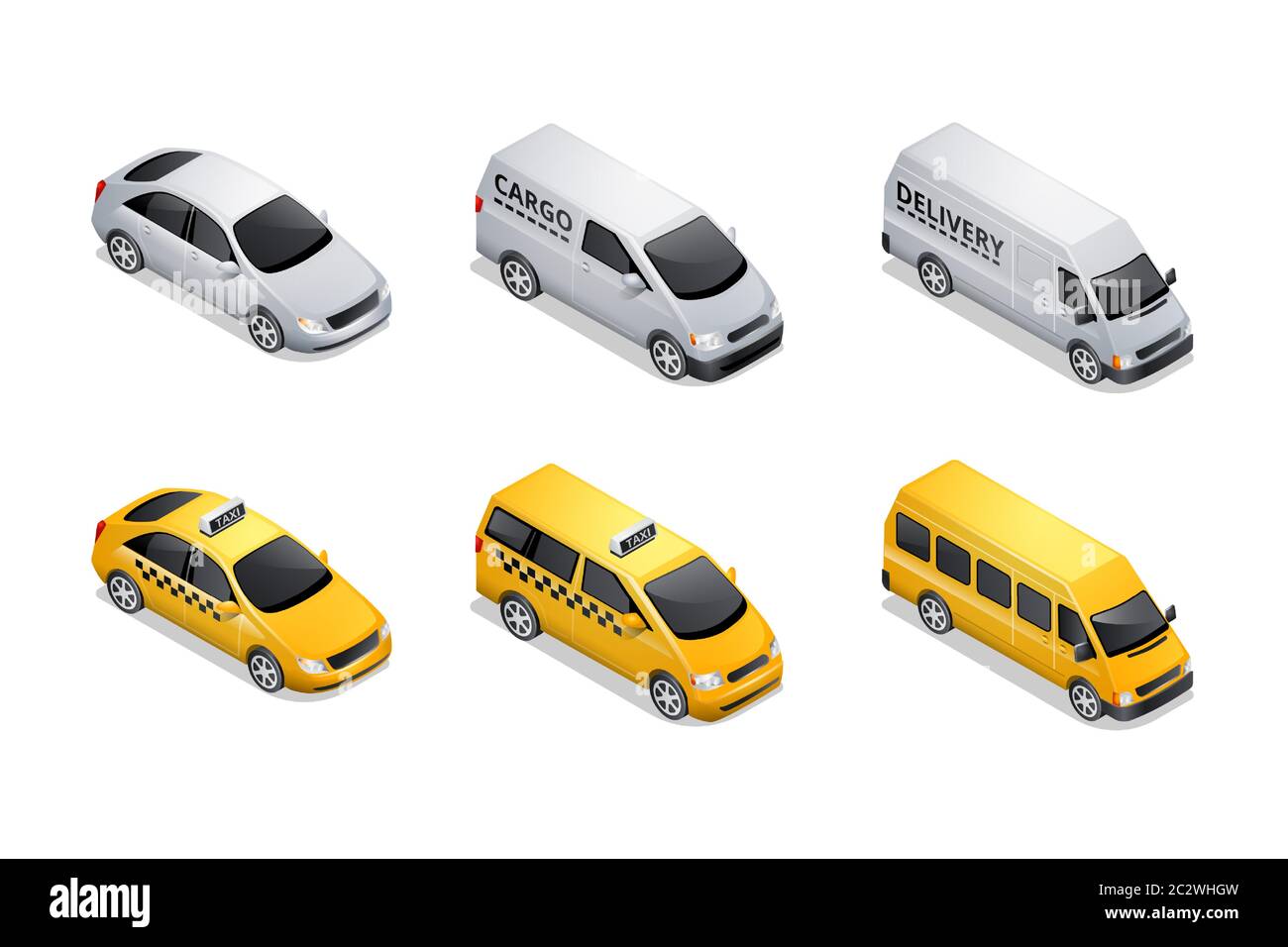 Isometric car icons isolated on white background. Vehicles for freight ...